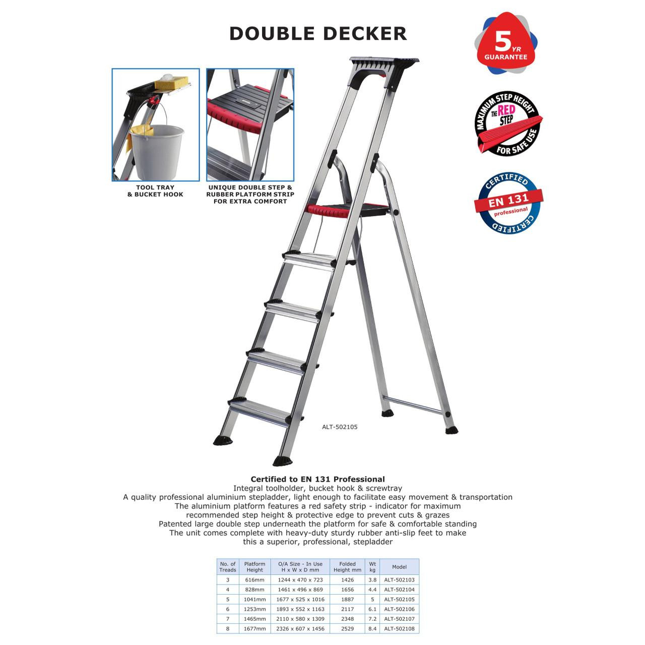 3 to 8 Tread Aluminium Double Decker Stepladders | Roadware