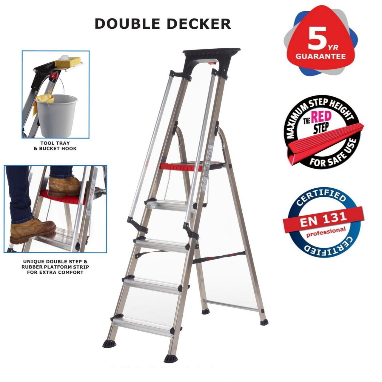 3 to 8 Tread Aluminium Double Decker Stepladders Inc Handrail | Roadware
