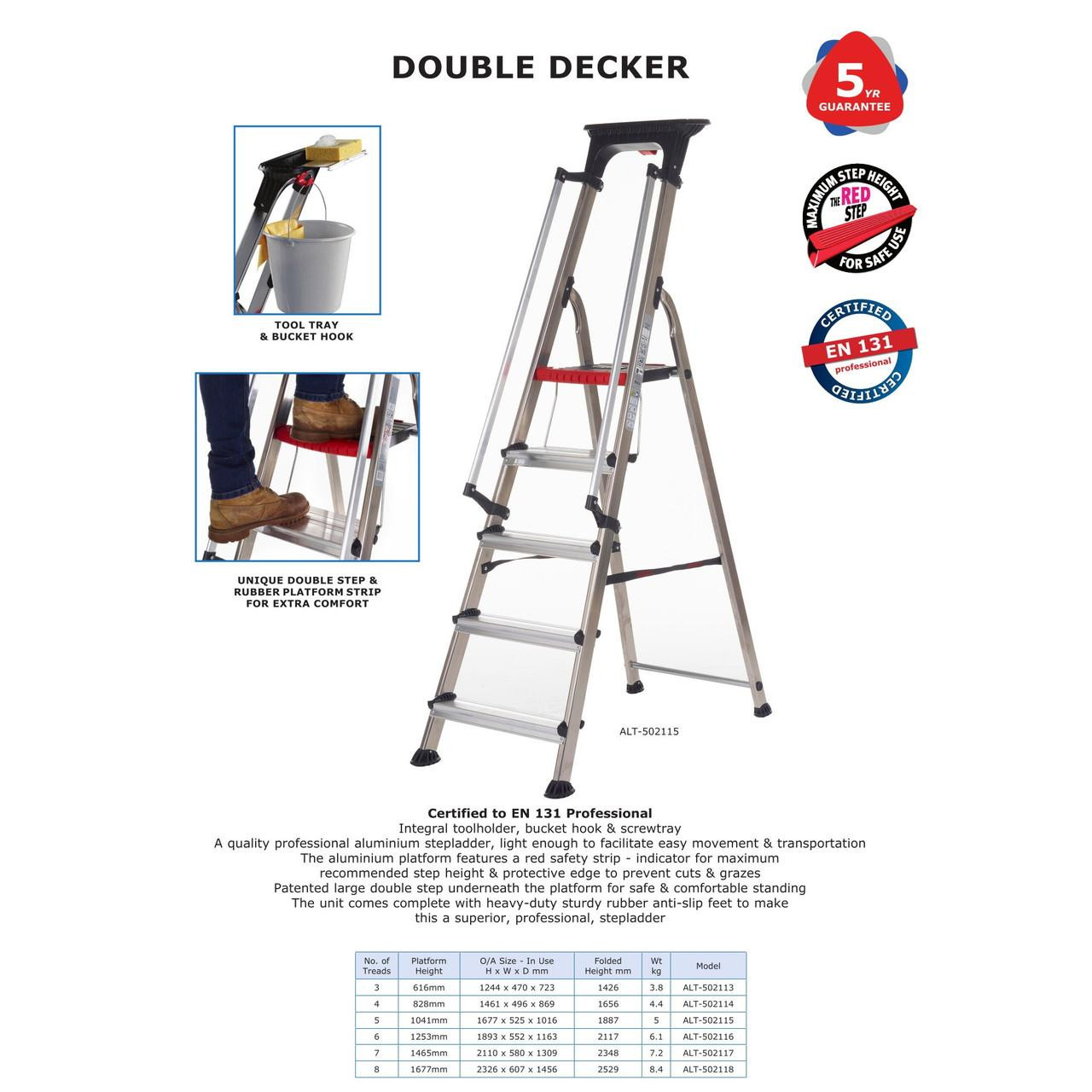 3 to 8 Tread Aluminium Double Decker Stepladders Inc Handrail | Roadware