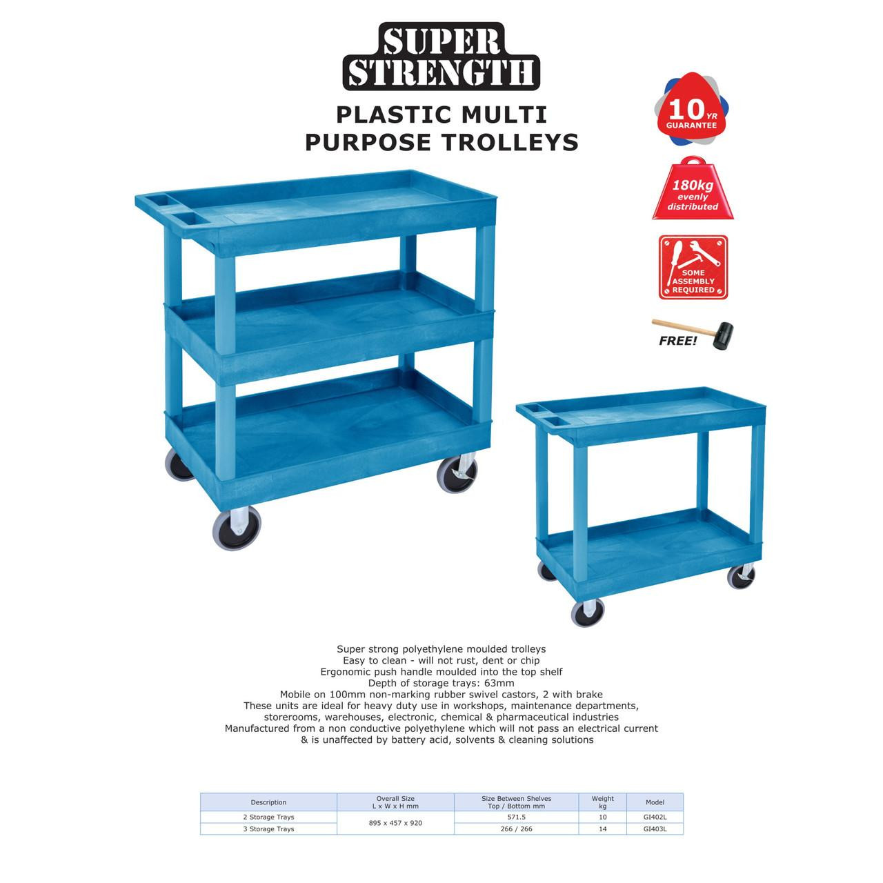 GI402/3L Plastic Multi-Purpose Tray Table Trolleys | Roadware
