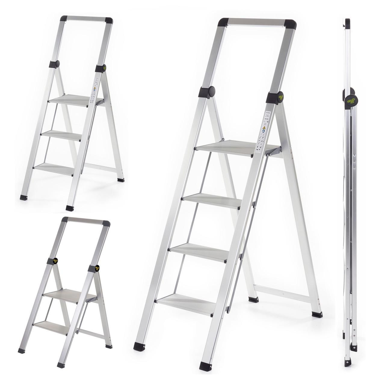 2, 3 or 4 Tread Slim Aluminium Folding Stepladders | Roadware