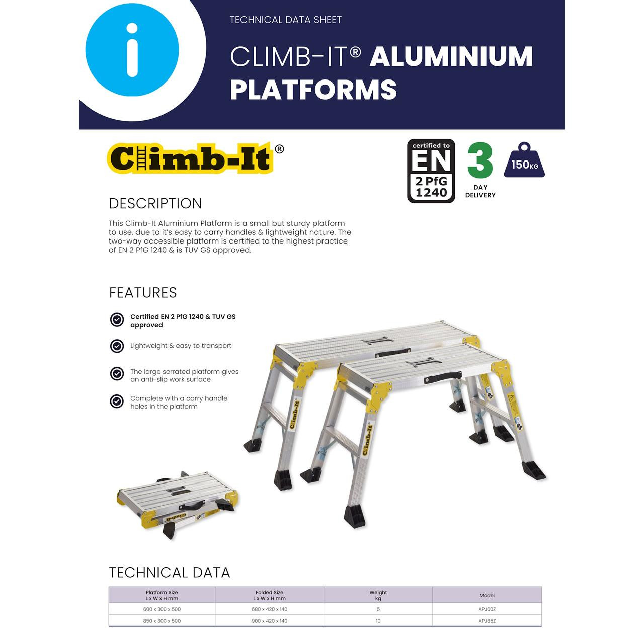 Climb-It Aluminium Folding 60/85cm Platform (150kg Load) | Roadware