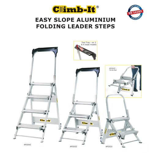 2, 3 or 4 Tread Easy Slope Aluminium Folding Leader Steps | Roadware