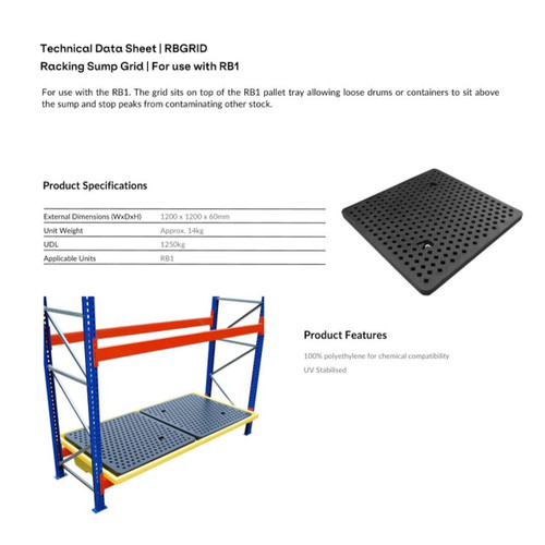 RB1 Racking Pallet Bund 220 Litre Sump Optional Grid Deck | Roadware