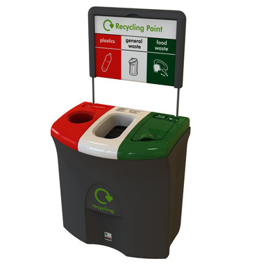 87 Litre Triple Waste Stream Meridian Recycling Bin | Roadware