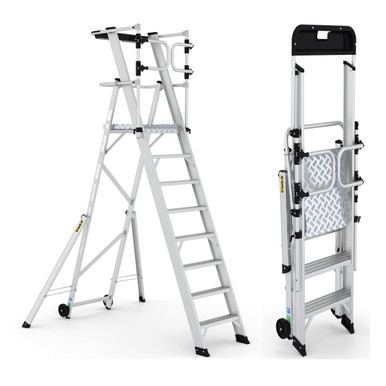 3 to 12 Tread Large Platform Folding Steps With Safety Gates | Roadware