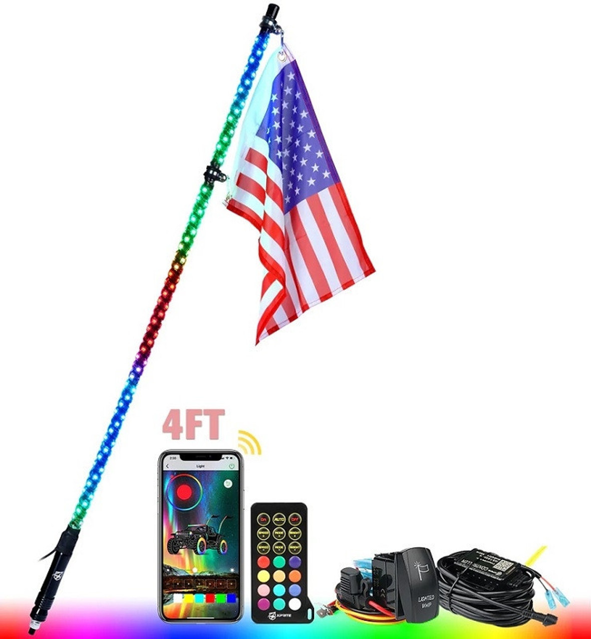 Cfmoto Uforce Zforce Spiral Rgb Led Flag Pole Whip Light With Remote