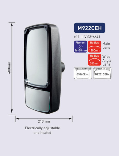 Bus Coach Rear View Twin Mirror Elec 12v Heated Fits 40 x 21cm- 16-28 ...