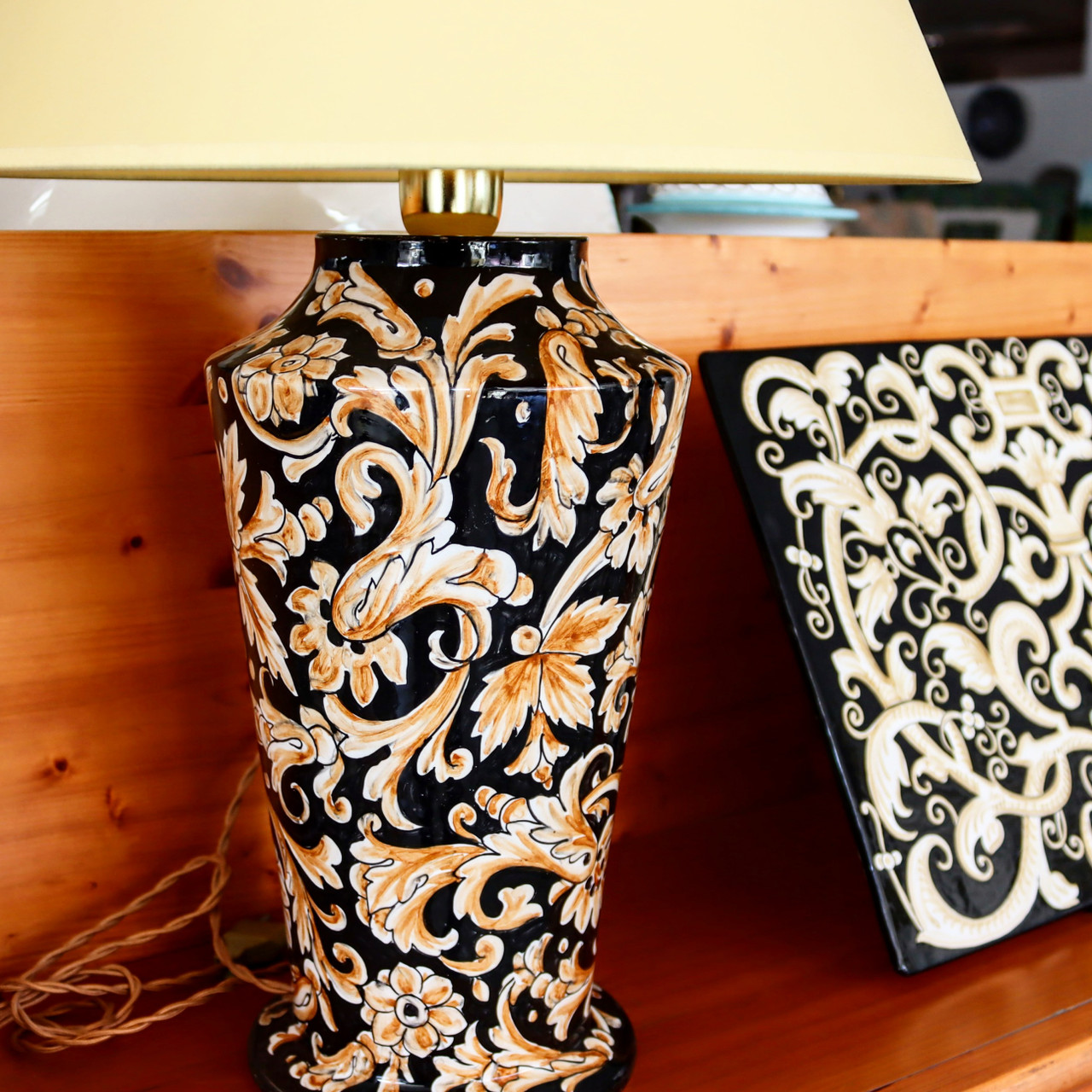 Pottery Lamp | Black Deruta Lamp Handpainted