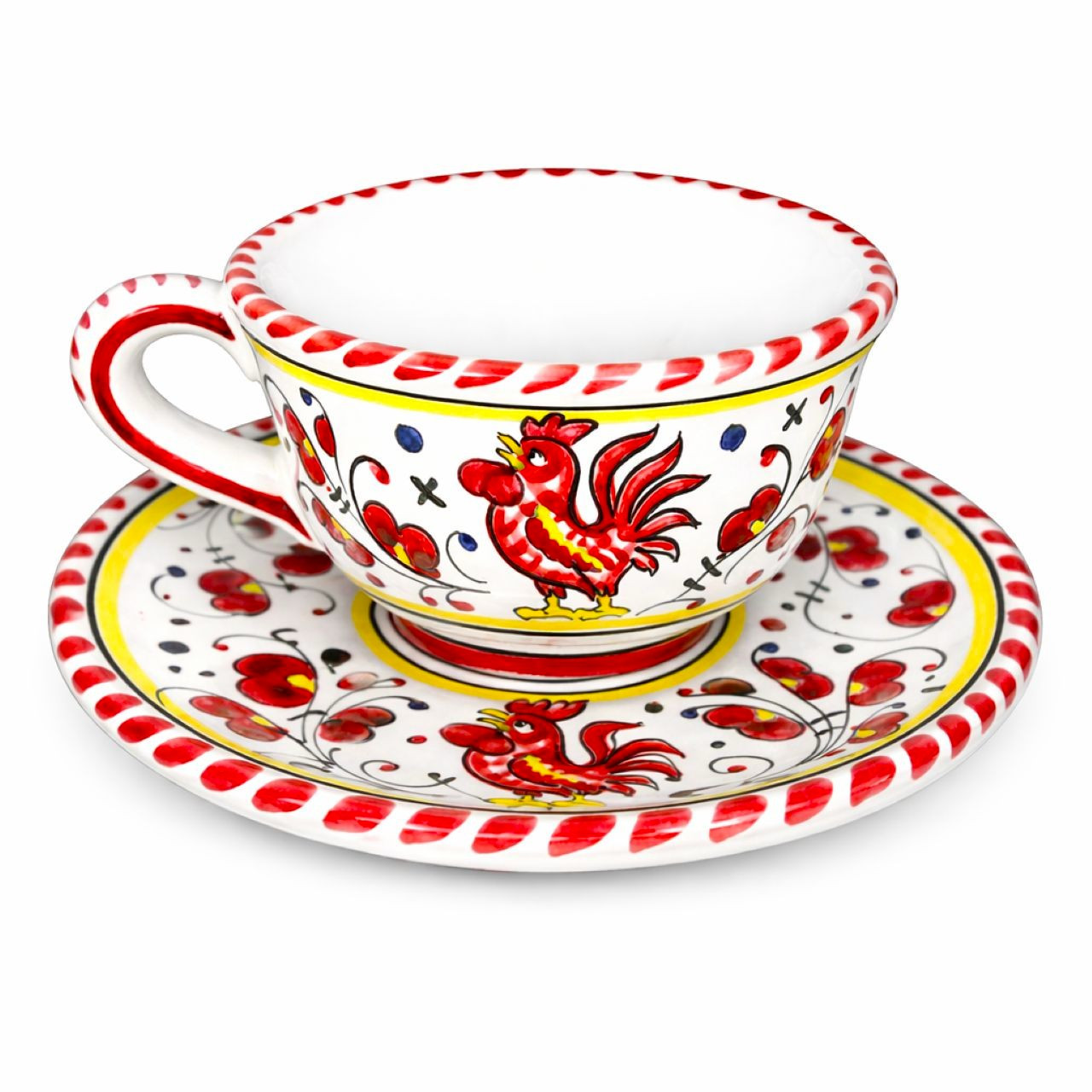 Cup and Saucer – Galletto Red | Deruta Pottery