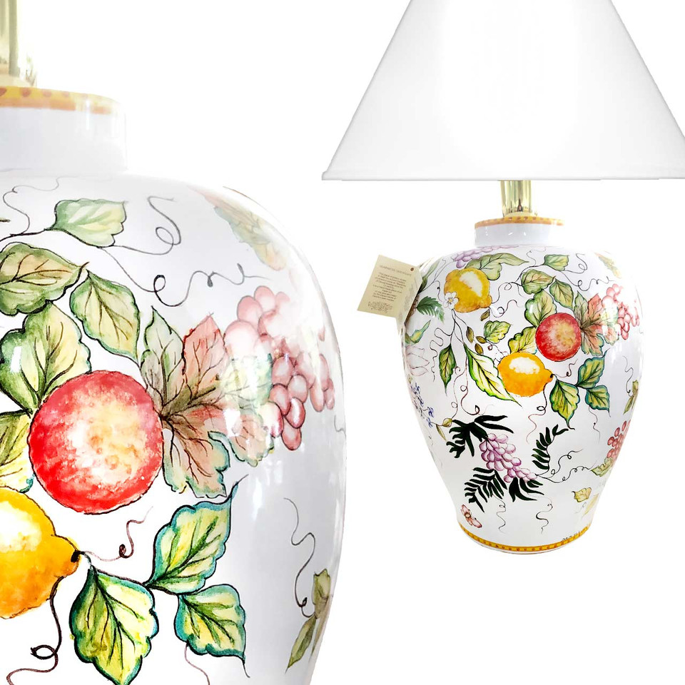 Italian Pottery Lamp Light Fruits