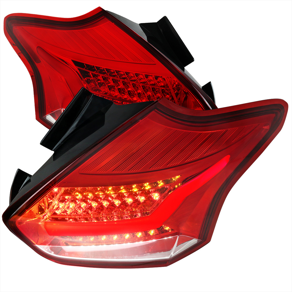2015-2019 Ford Focus Hatchback LED Tail Lights (Chrome Housing/Red Lens ...