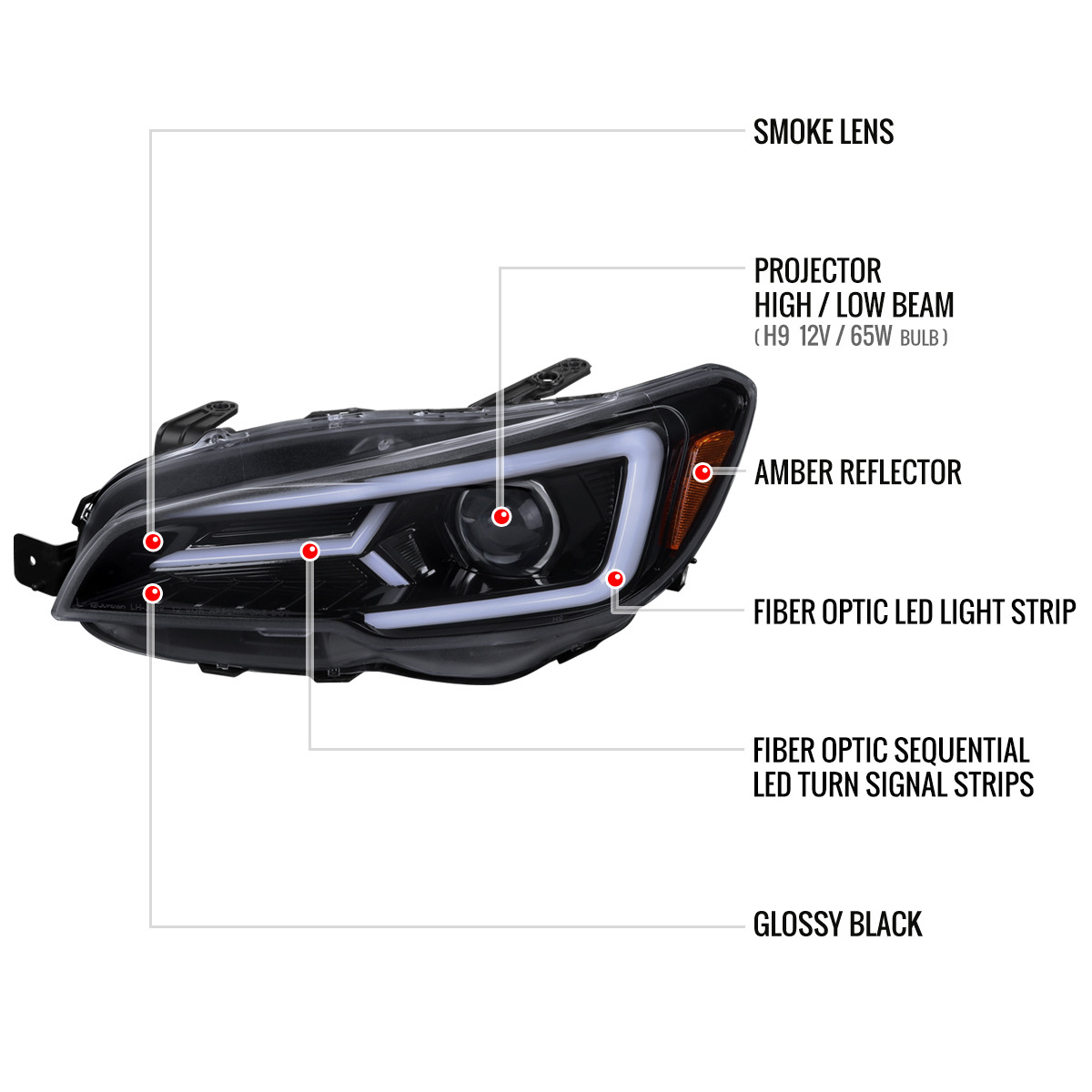 2015-2021 Subaru Impreza WRX/STI LED Bar Sequential Turn Signal (Glossy ...