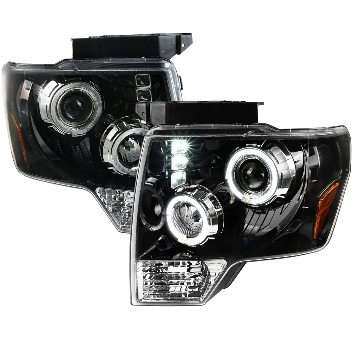 2009-2014 Ford F-150 Dual Halo Projector Headlights (Jet Black Housing ...
