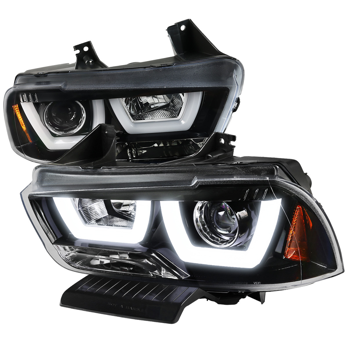 2011-2014 Dodge Charger Dual LED U-Bar Projector Headlights (Jet Black ...