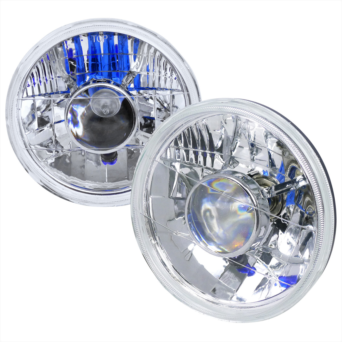 Universal 7" Round H4 Projector Headlights (Chrome Housing/Clear Lens ...
