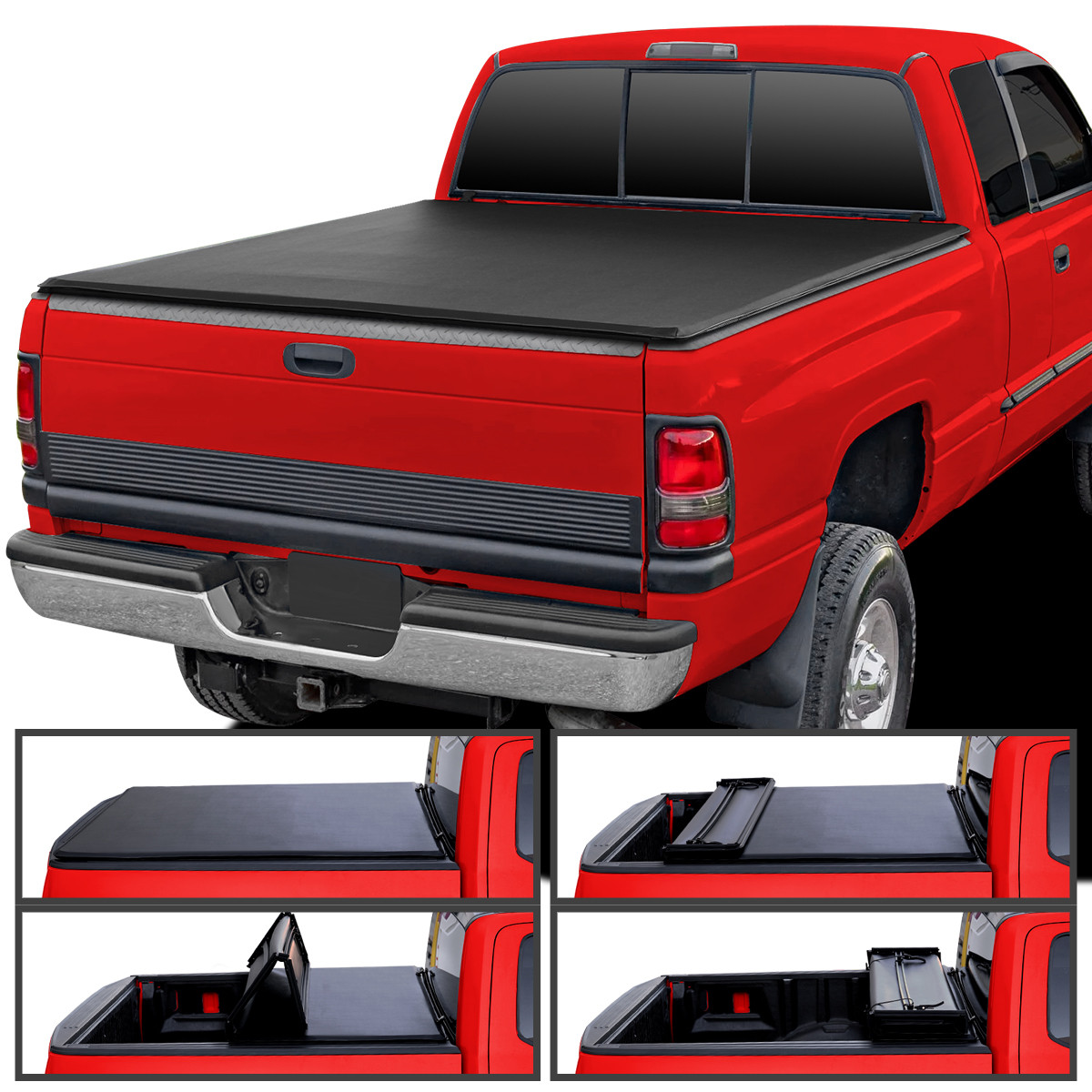 1994-2001 Dodge Ram Fleetside 6'6" Bed Soft Quad-Fold Tonneau Cover ...
