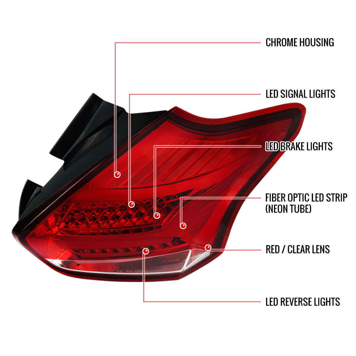 2015-2019 Ford Focus Hatchback LED Tail Lights (Chrome Housing/Red Lens ...