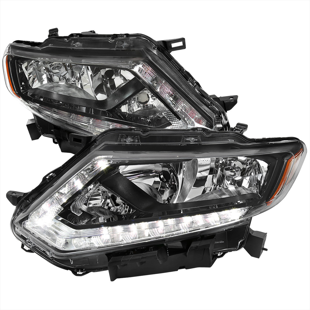 2014-2016 Nissan Rogue LED Strip Factory Style Headlights (Matte Black ...