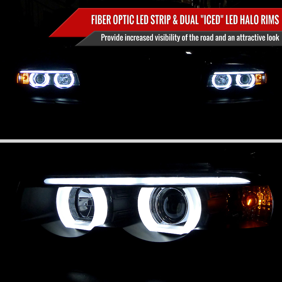 1995-2001 BMW E38 7 Series LED Bar Dual Halo Projector Headlights ...