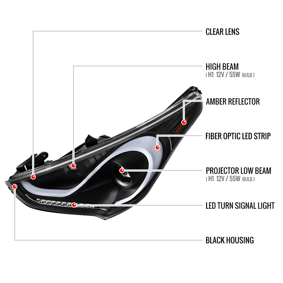 2012-2017 Hyundai Veloster LED Bar Projector Headlight w/ Sequential ...