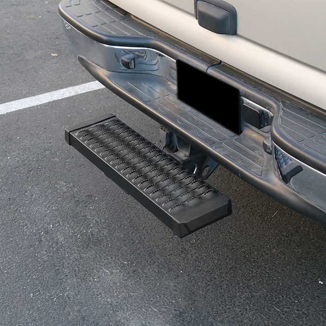 Universal Black Aluminum Hitch Mounted Rear Bumper Step & Protector For ...