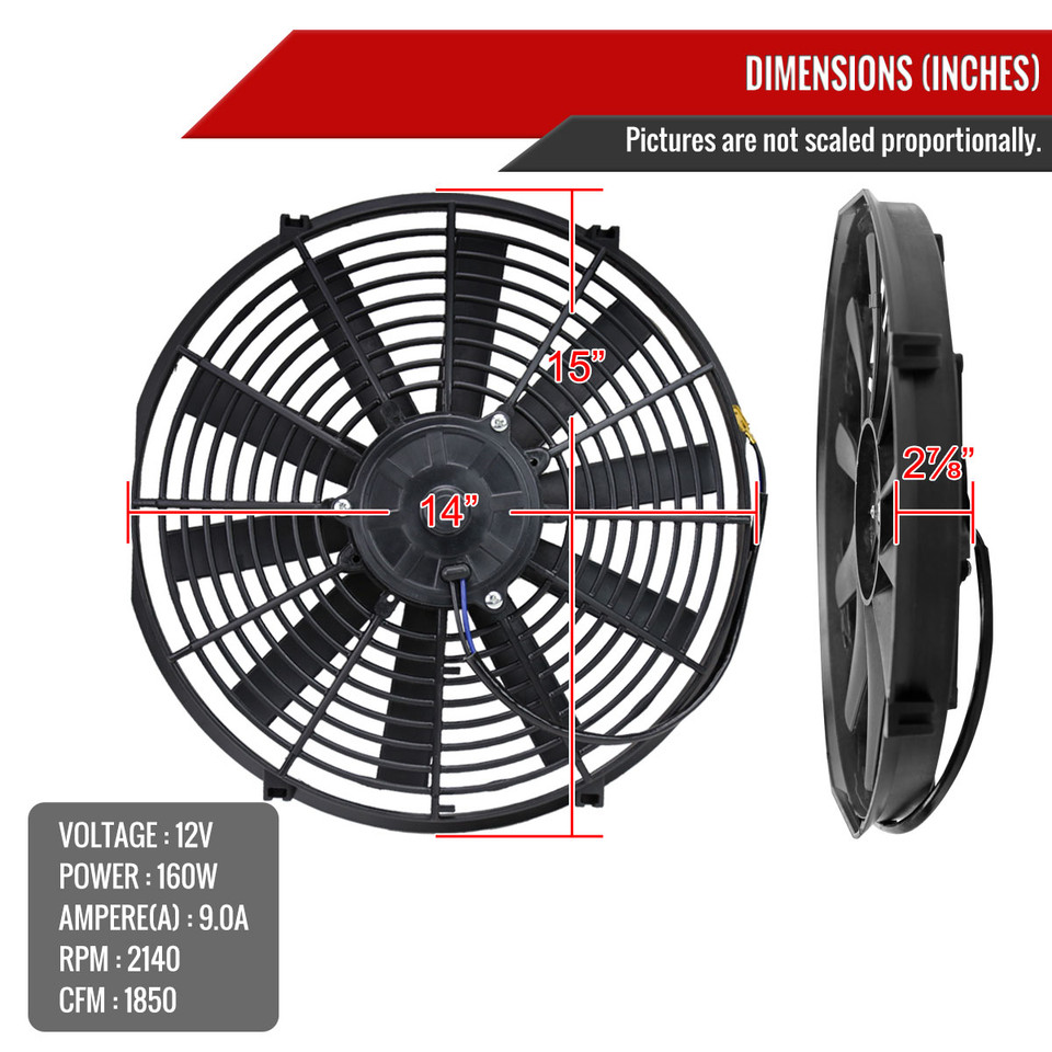 Universal 14 Inch 12V/160W Radiator Cooling Fan Kit - Spec-D Tuning