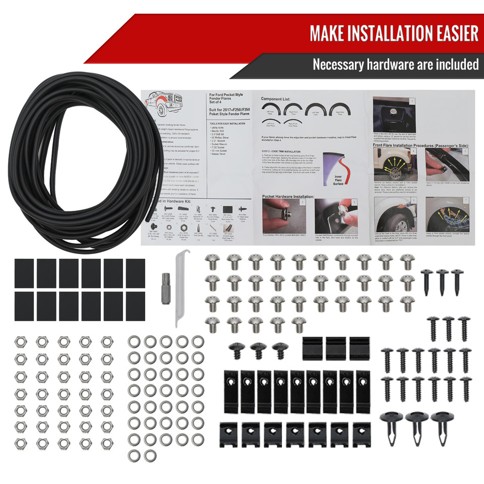 2023-2024 Ford F250 F350 Matte Black Rivet Style Fender Flares - Spec-D ...