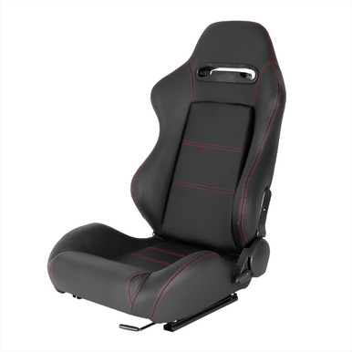 Fully Reclinable Black PVC Leather Red Stitch Bucket Racing Seat w ...
