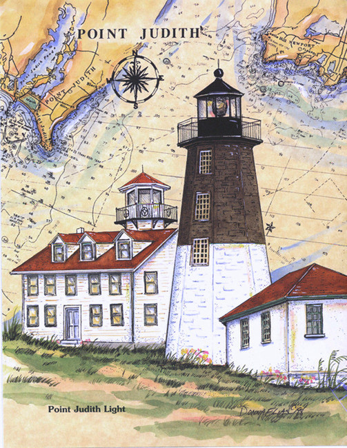 Point Judith Lighthouse Sea Chart - Donna Elias Studios, LLC