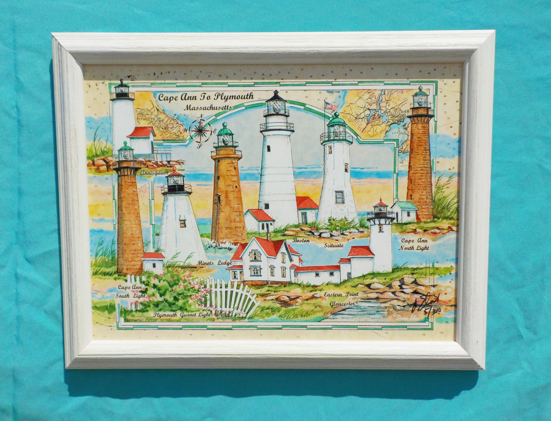 Cape Ann to Plymouth Sea Chart Lighthouse by Donna Elias
