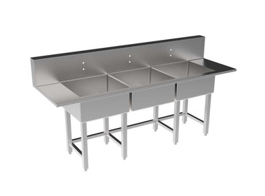 Stainless Steel Scullery Sink, 3 Sink Basins, 96" x 30" x 36" | M2 Sci