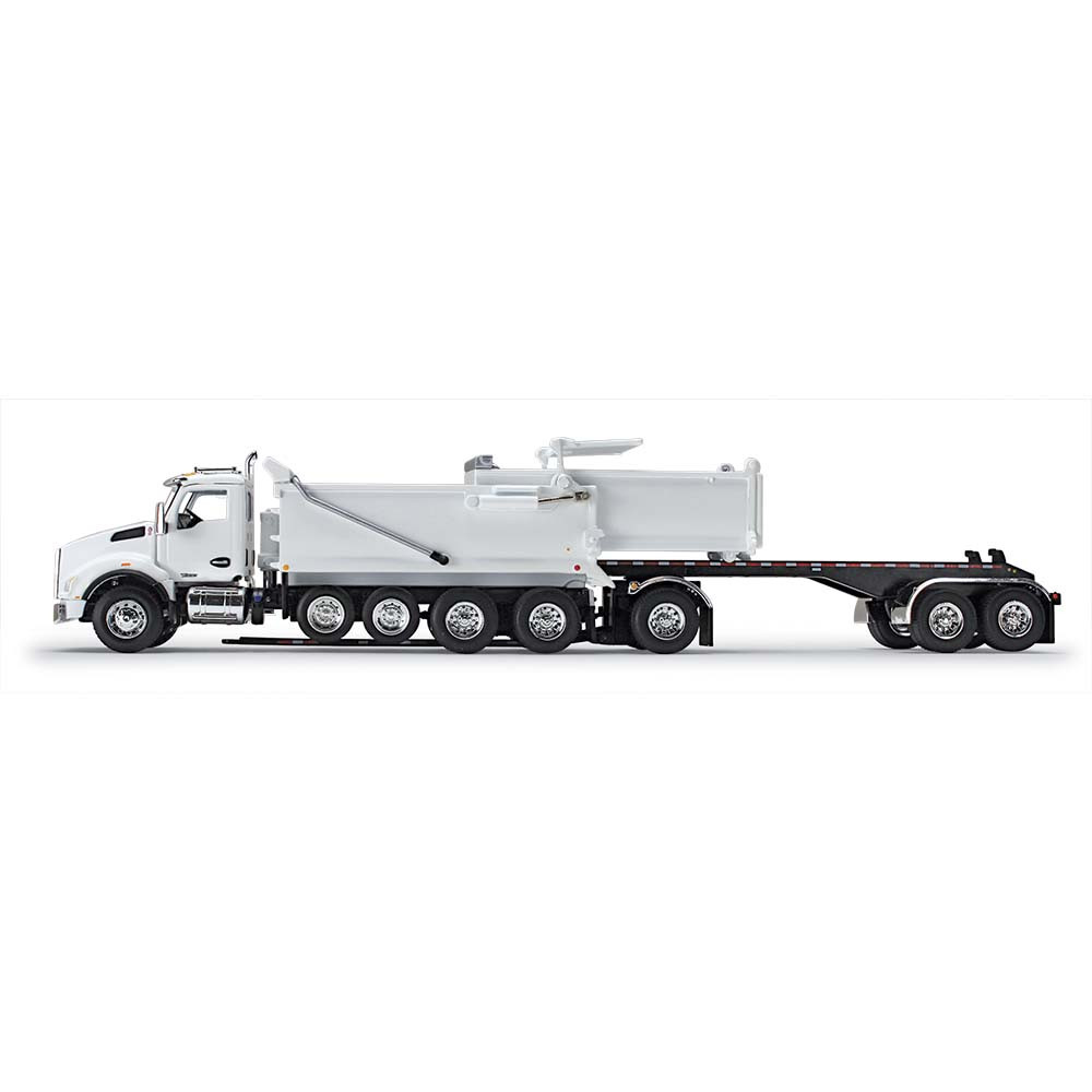 White/White Kenworth T680 and 53' Utility Trailer with Skirts