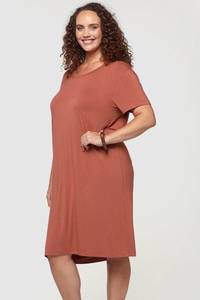 Bamboo Body T-Shirt Dress - Cedarwood