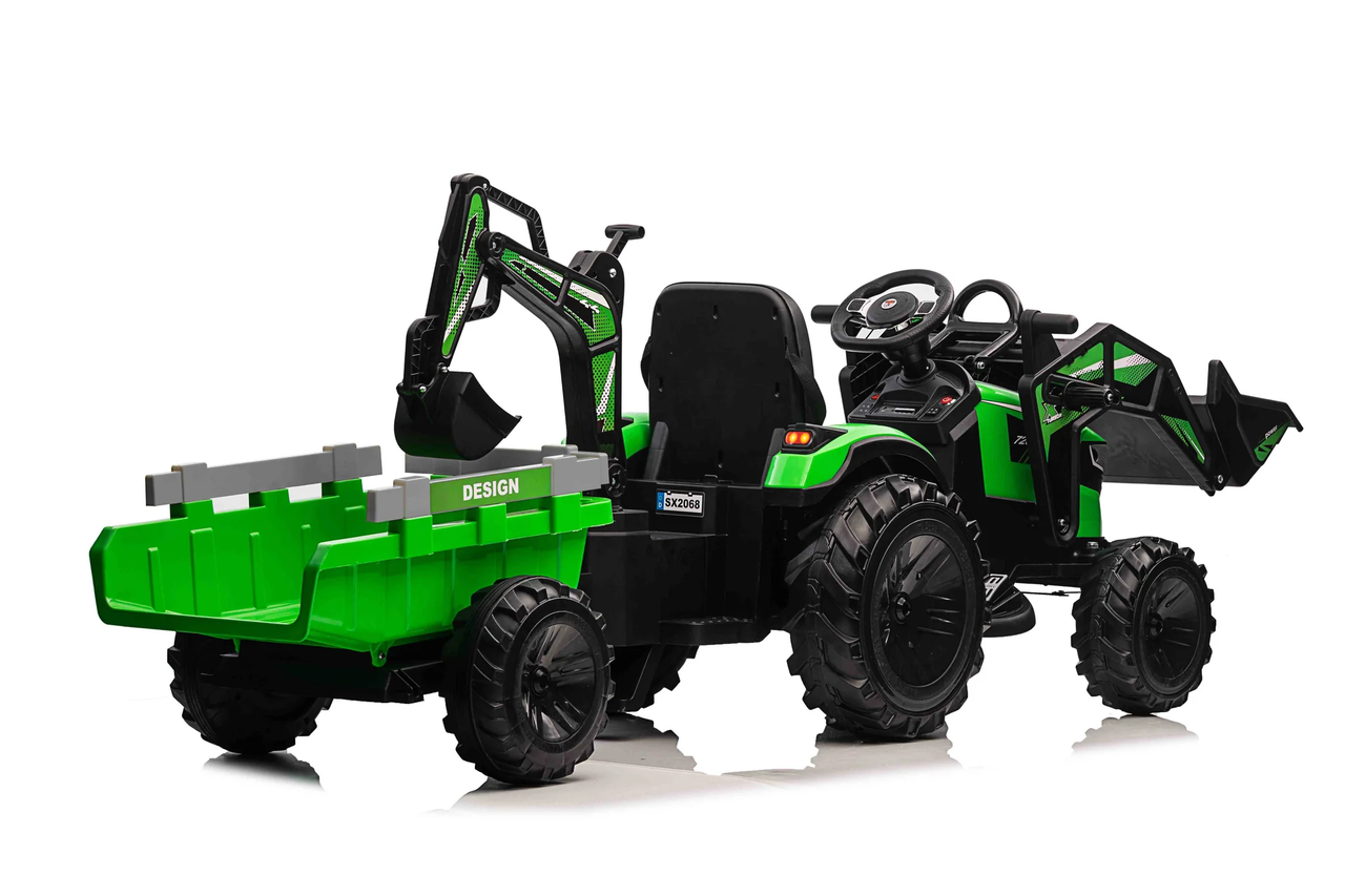 Kids 24V Battery Powered Tractor Digger with Graber & Trailer - Kids ...