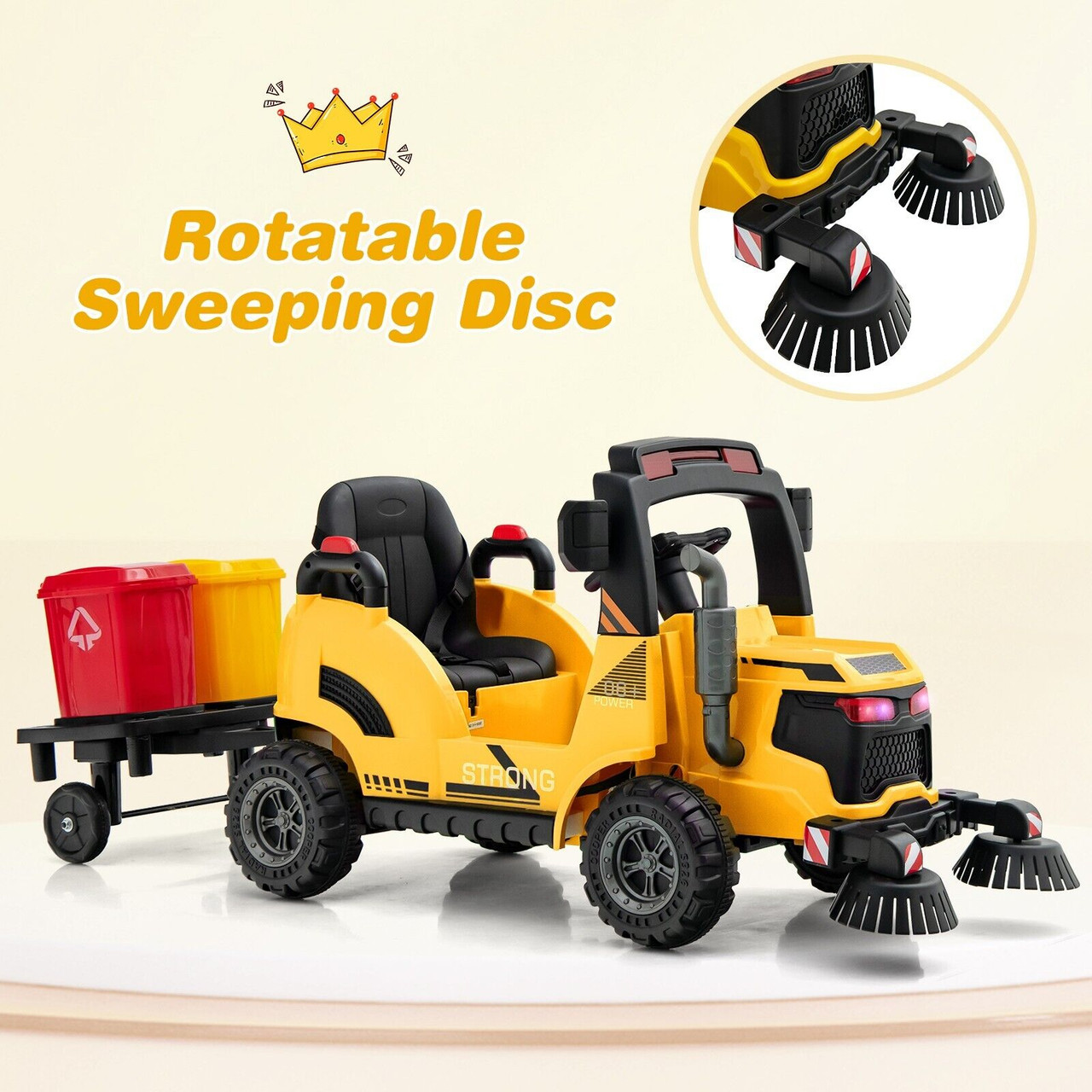 Kids Battery Powered Ride-in Road Sweeper Truck & Remote Control - Kids ...