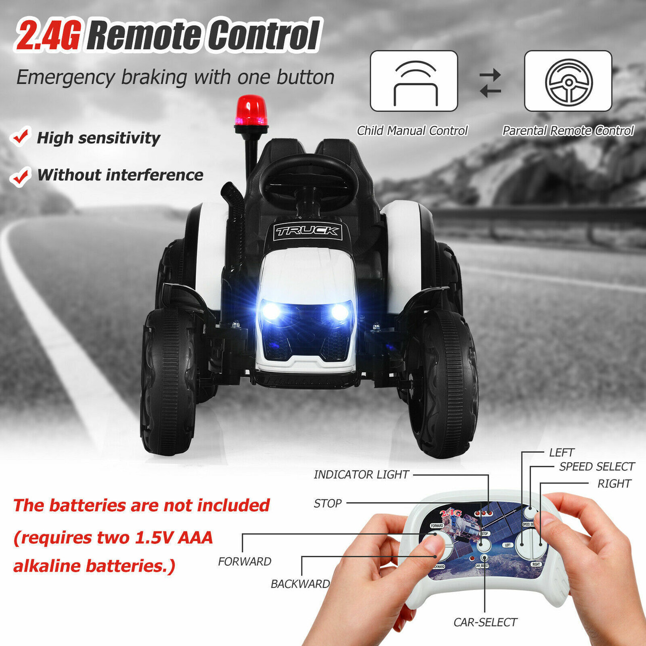Kids White 12 Volt Large Big Wheel Tractor & Trailer & Remote Control ...