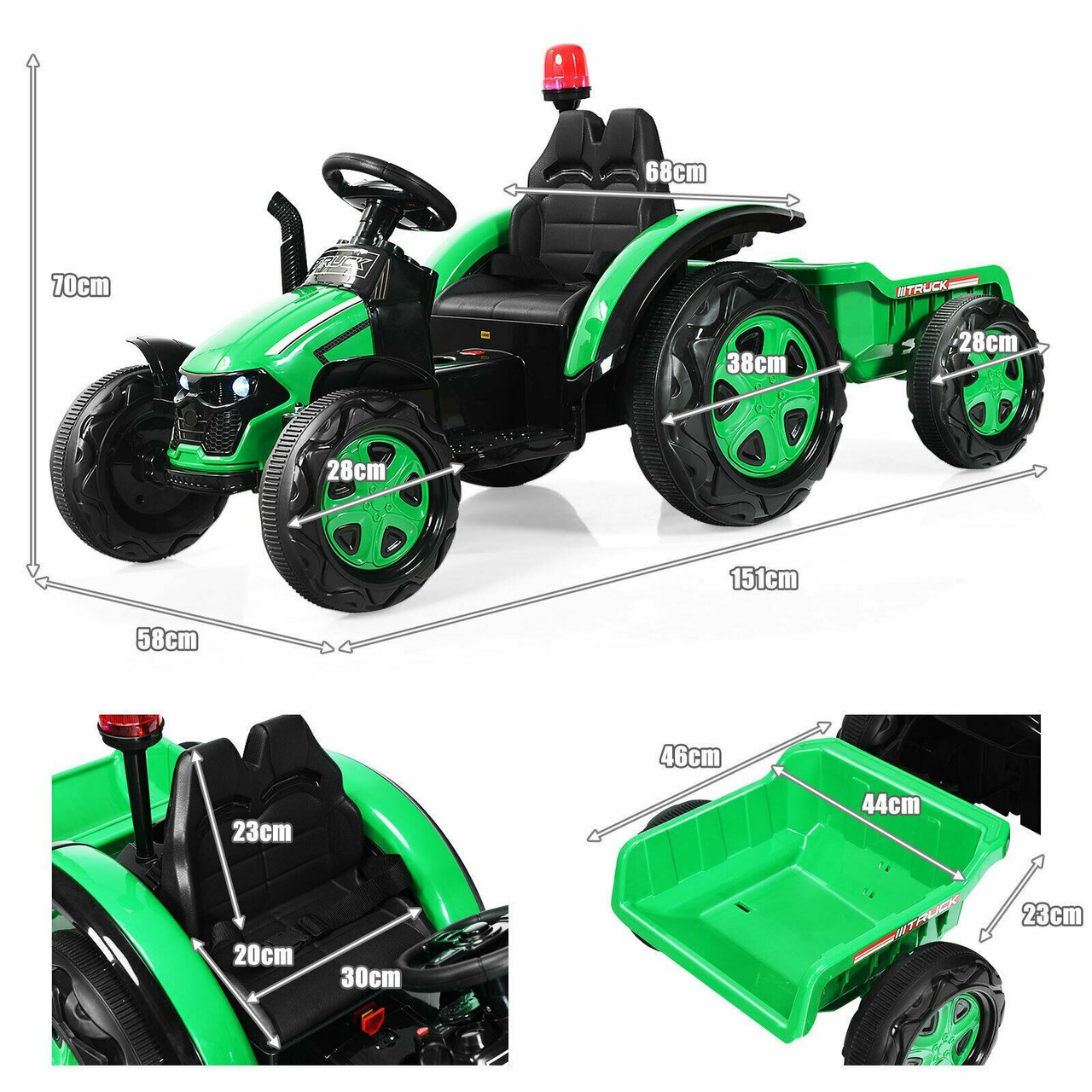 Children's Green 12 Volt Big-Wheel Tractor & Trailer With Remote ...