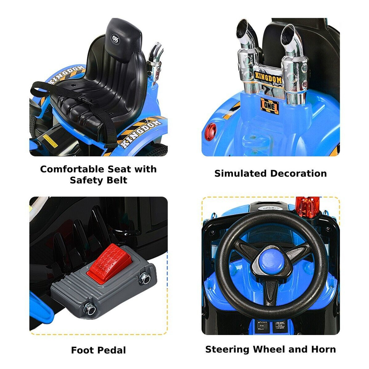 Kiddies Blue Sit-on 12v Electric Digger Excavator Loader Tractor - Kids ...
