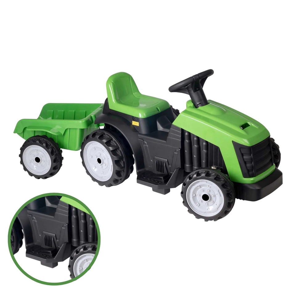 Kids 6v Green Colour Battery Powered Tractor & Trailer - Kids Tractors UK