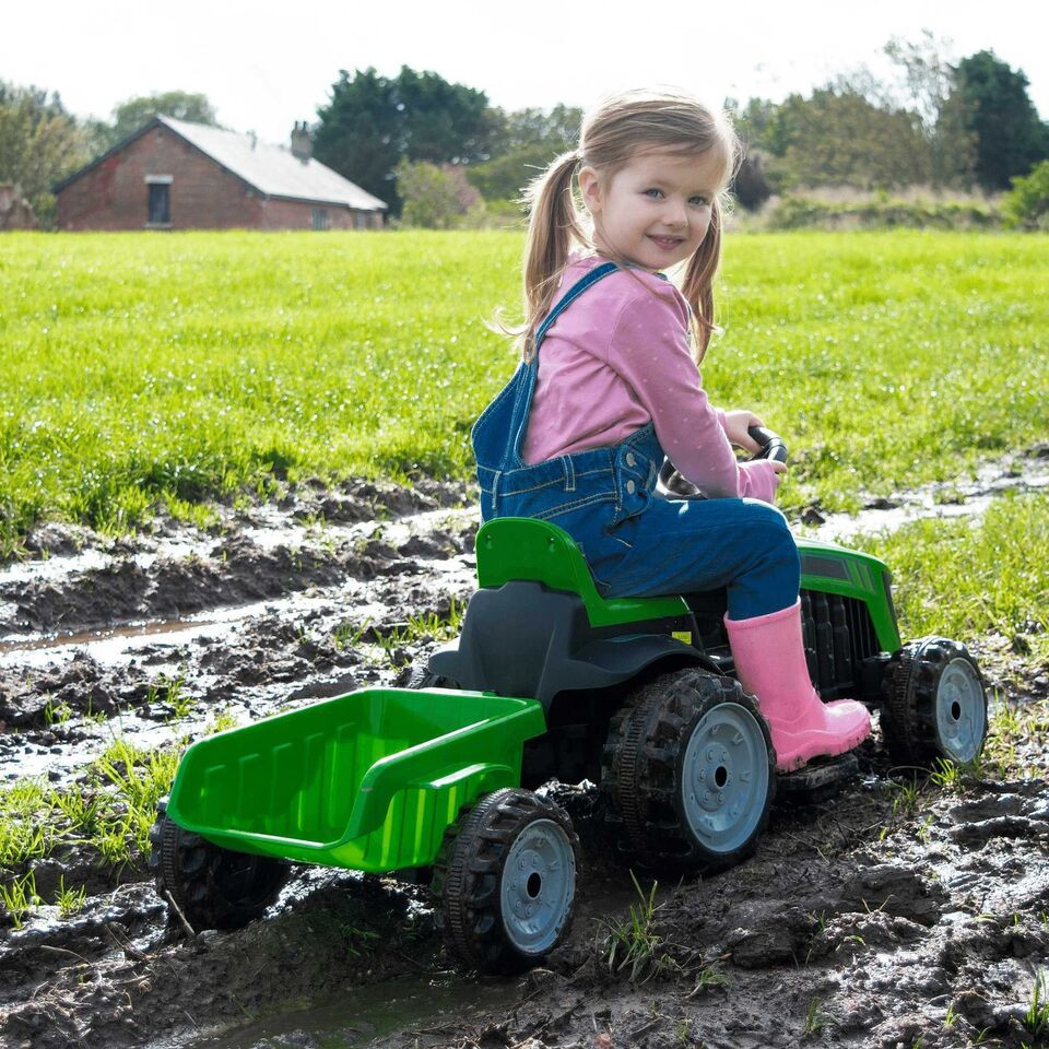 Girls Pink Colour 6v Battery Powered Ride on Tractor & Trailer - Kids ...