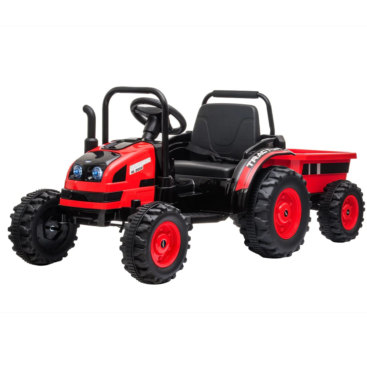Red & Black Kids 12v Sit On Motorized Tractor & Trailer - Kids Tractors UK