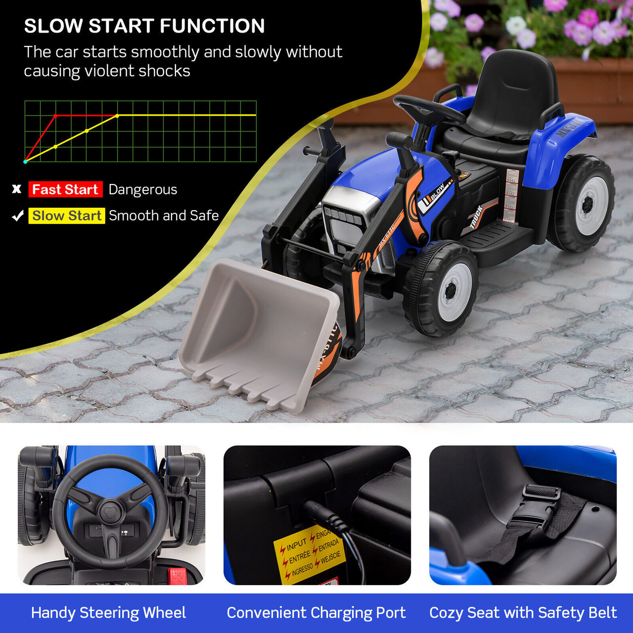 12v Kids Blue Motorized Ride On Digger Bucket & Remote Control - Kids ...