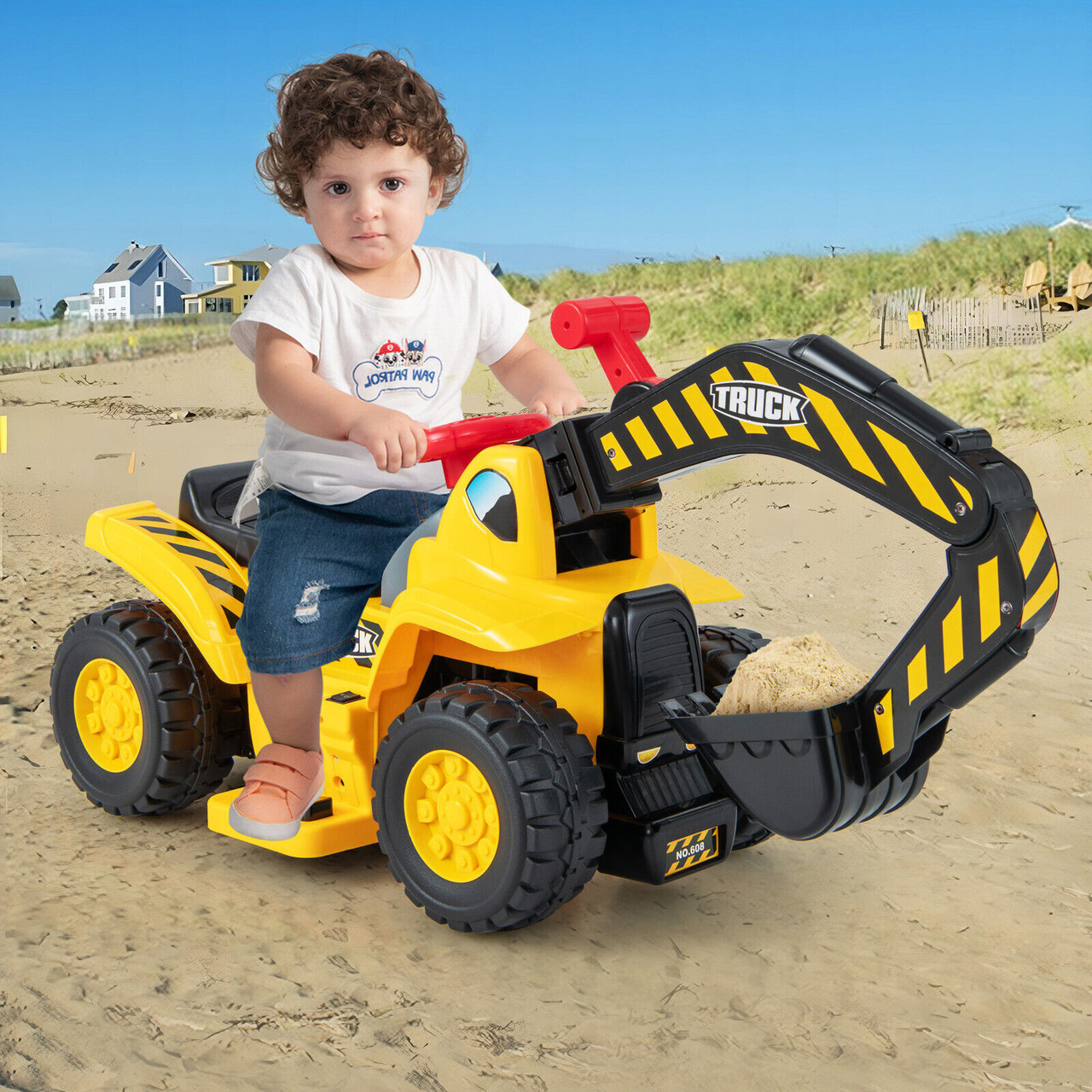 6v Role Play Yellow 6V Motorized Powered Kids Sit-On Digger - Kids ...