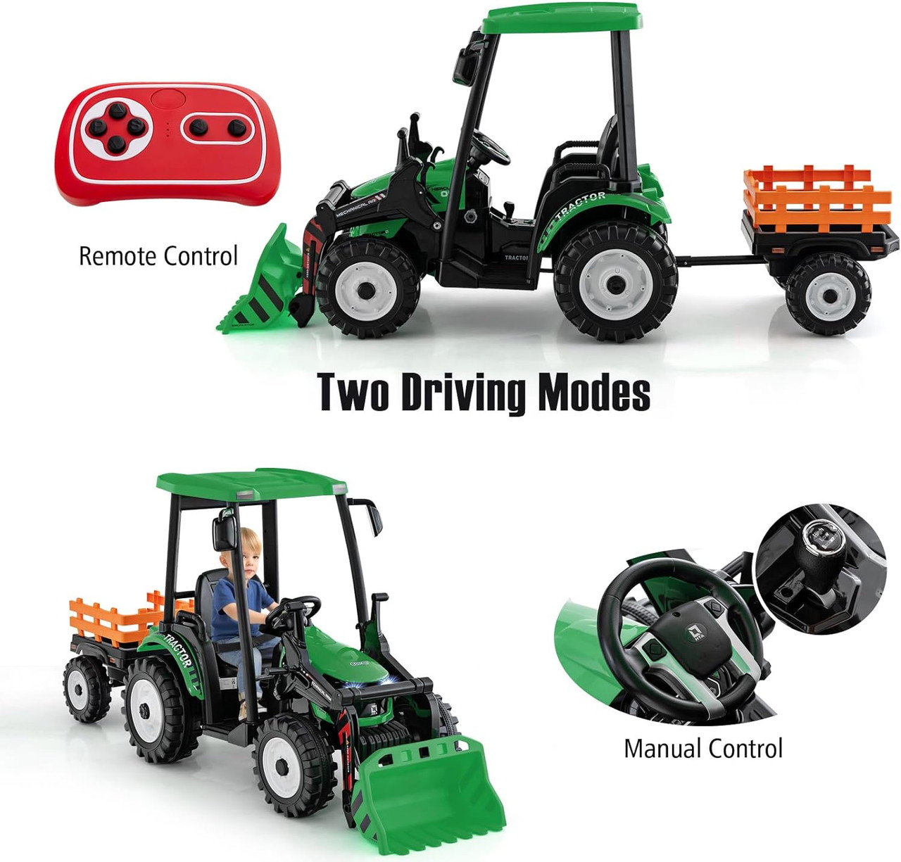 Red Child's Powerful 24v Sit-on Tractor Loader & Trailer