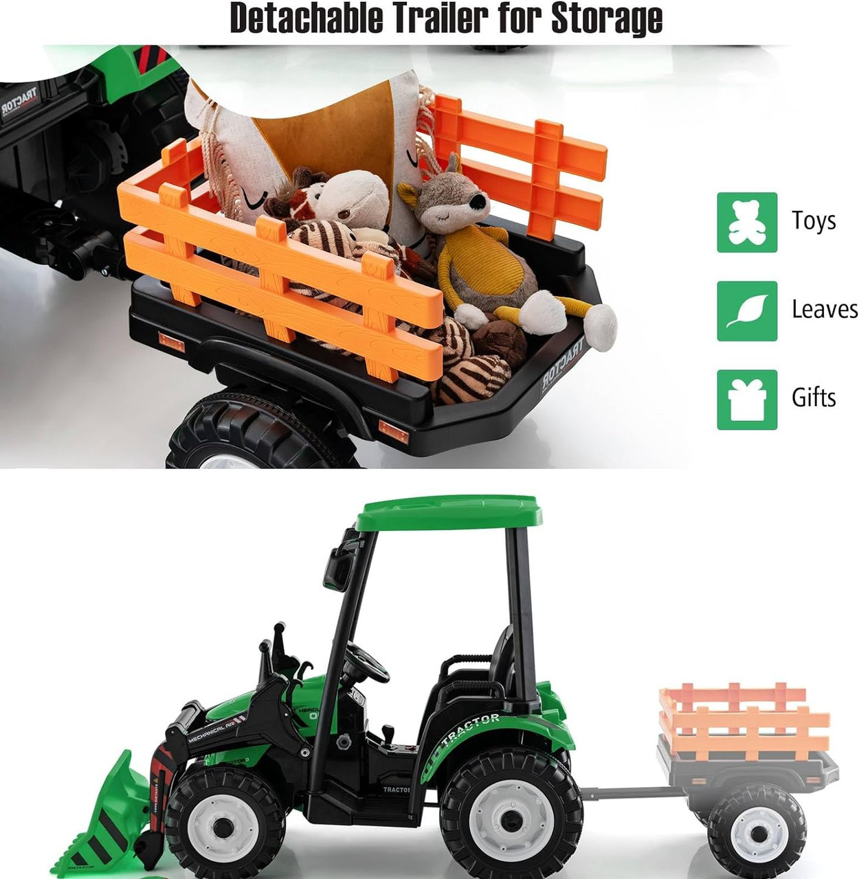 Red Child's Powerful 24v Sit-on Tractor Loader & Trailer