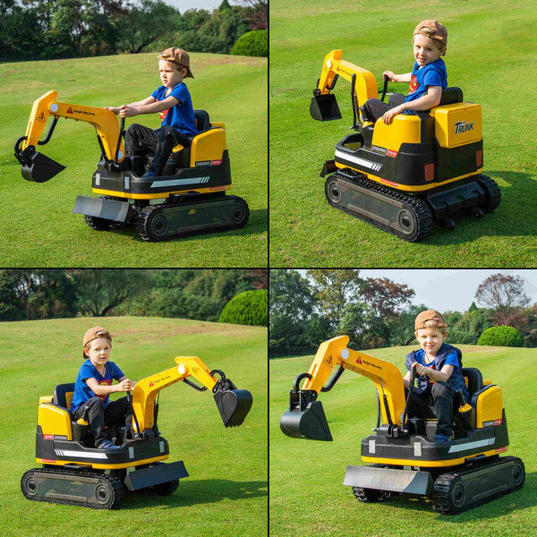 Children's Electric 360 Spin Ride-on Construction Excavator Digger ...