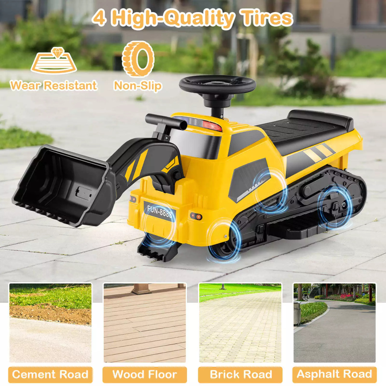 Kids 6v Role Play Yellow Motorized Powered Sit-On Digger - Kids Tractors UK