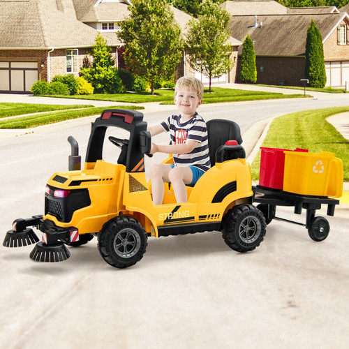 Kids Battery Powered Ride-in Road Sweeper Truck & Remote Control - Kids ...