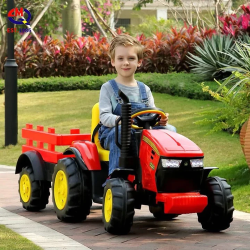 12v Big Kids Red Sit on Motorized Tractor & Trailer - Kids Tractors UK